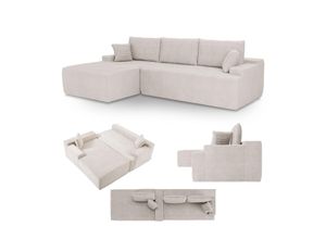 4262437186122 - Sofa Coredo Links - Ecksofa 3 Sitzer Couch in L Form mit Ottomane - Cord in Beige