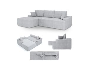 4262437186160 - Sofa Coredo Links - Ecksofa 3 Sitzer Couch in L Form mit Ottomane - Cord in Hellgrau