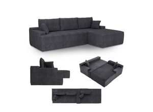 4262437186177 - Sofa Coredo Rechts - Ecksofa 3 Sitzer Couch in L Form mit Ottomane - Cord in Dunkelgrau