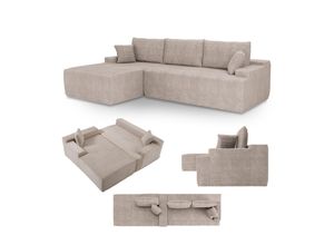 4262437186146 - Sofa Coredo Links - Ecksofa 3 Sitzer Couch in L Form mit Ottomane - Cord in Taupe