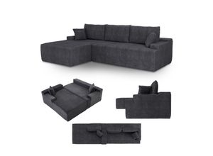 4262437186184 - Sofa Coredo Links - Ecksofa 3 Sitzer Couch in L Form mit Ottomane - Cord in Dunkelgrau