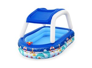 6941607312643 - - Planschbecken 213x155x132 cm Blaues Schiff mit Sonnenschutzdach und Steuerrad mit Hupe ab 3 Jahren