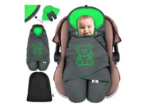 4255598305075 - KIDIZ® Baby Einschlagdecke Winter mit Kapuze +Tasche Babyeinschlagdecke Universal für Babyschale Autositz zB für Maxi-Cosi Römer für Buggy Babybett Kinderwagen & alle Gurtsysteme 3 & 5-Punkt Gurt