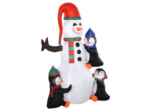4250871279876 - Aufblasbarer LED Schneemann mit 3 Pinguinen bunt 140 x 70 x 180 cm (BxTxH) Selbstaufblasbare Dekoration LED Weihnachtsdeko