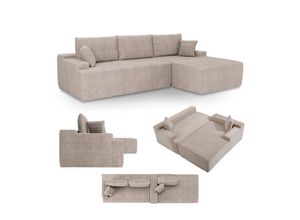 4262437186139 - Sofa Coredo Rechts - Ecksofa 3 Sitzer Couch in L Form mit Ottomane - Cord in Taupe