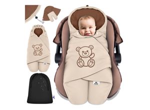 4255598305105 - KIDIZ® Baby Einschlagdecke Winter mit Kapuze +Tasche Babyeinschlagdecke Universal für Babyschale Autositz zB für Maxi-Cosi Römer für Buggy Babybett Kinderwagen & alle Gurtsysteme 3 & 5-Punkt Gurt