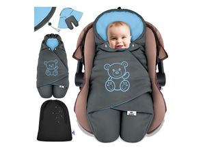 4255598305068 - KIDIZ® Baby Einschlagdecke Winter mit Kapuze +Tasche Babyeinschlagdecke Universal für Babyschale Autositz zB für Maxi-Cosi Römer für Buggy Babybett Kinderwagen & alle Gurtsysteme 3 & 5-Punkt Gurt