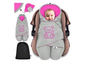 4255598305167 - KIDIZ® Baby Einschlagdecke Winter mit Kapuze +Tasche Babyeinschlagdecke Universal für Babyschale Autositz zB für Maxi-Cosi Römer für Buggy Babybett Kinderwagen & alle Gurtsysteme 3 & 5-Punkt Gurt