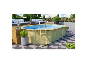 4010090237114 - CHILLROI Achteckiger Massivholz Pool länglich 358 x 569 x 124 cm Modell 4 Inkl Zubehör und Pool Leitern