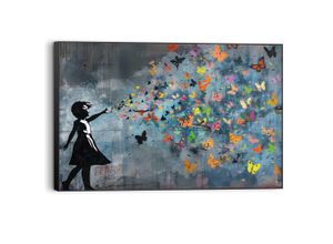 8714597669237 - Wandbild REINDERS Mädchen mit Schmetterlingen bunt (farbe bild(er) mehrfarbig) B90cm H60cm T3cm Bilder Teenager Zimmer - Nacht - Mehrfarbig - MDF - Kunst - 90x60 cm
