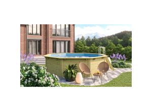 4010090331348 - CHILLROI Achteckiger Massivholzpool 4275 x 4275 x 124 cm Modell 1 X Folie blau Inkl Zubehör und Pool Leitern