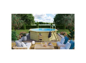 4010090331300 - CHILLROI Achteckiger Massivholzpool 3575 x 3575 x 124 cm Modell 1 X Folie blau Inkl Zubehör und Pool Leitern