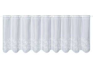 4007863705048 - Scheibengardine TWINE weiß B100cm H30cm Polyester Gardinen Hochwertiger Voile bestickt Blumenranken