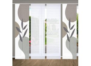 4056751444835 - Schiebegardine HOME IN GREEN FRONDA Gr 1 grau (steinfarben) B60cm H245cm Polyester Gardinen SET DIGITALDRUCKBAMBUSOPTIK RECYCELT