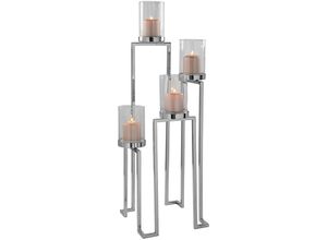 4042911430466 - Kerzenhalter FINK GRANT Weihnachtsdeko silber (silberfarben) B H T 325cm x 86cm x 325cm Edelstahl Glas aus Edelstahl und Glas 4-flammig Adventsleuchter B325cm H86cm T325cm