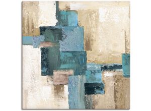 4062144598313 - Wandbild ARTLAND Abstrakte Karos beige-türkis Bilder Gr B H 70 cm x 70 cm Leinwandbild Muster quadratisch 1 St blau Kunstdrucke als Alubild Leinwandbild Wandaufkleber oder Poster in versch Größen