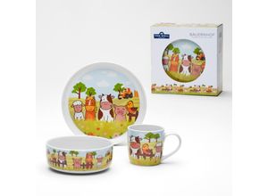 4009290173520 - Kindergeschirr-Set VAN WELL Kinderset Bauernhof 3-teilig Geschirr-Set Service bunt (weiß bunt) 3 Stk Porzellan Geschirr-Sets mit farbenfrohem Dekor spülmaschinen- und mikrowellengeeignet