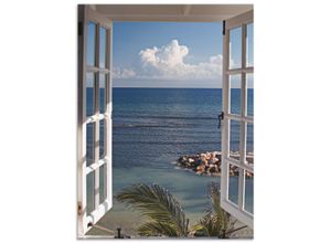 4057738376750 - Wandbild ARTLAND Fenster zum Paradies Bilder Gr B H 60 cm x 80 cm Alu-Dibond-Druck Fensterblick Hochformat 1 St blau Bild Metallbild Metallbilder Bilder als Alubild Leinwandbild Wandaufkleber oder Poster in versch Größen