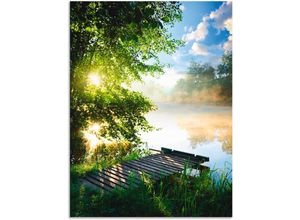 4059745780698 - Wandbild ARTLAND Angelsteg am Morgen Bilder Gr B H 45 cm x 60 cm Alu-Dibond-Druck Gewässer 1 St grün Bild Metallbild Metallbilder Bilder als Alubild Leinwandbild Wandaufkleber oder Poster in versch Größen
