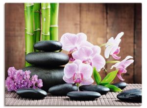 4055327238946 - Wandbild ARTLAND Spa Konzept Zen Steinen Orchideen Bilder Gr B H 40 cm x 30 cm Leinwandbild Zen Querformat 1 St pink Bild Poster Bilder als Alubild Leinwandbild Wandaufkleber oder in versch Größen