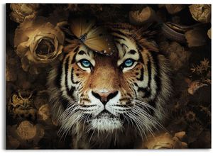 8714597612042 - Glasbild REINDERS Glasbild Tiger Tierreich - Blumen - Herbstfarben - Blaue Augen braun (farbe bild(er) braun) B70cm H50cm Acrylglas Bilder