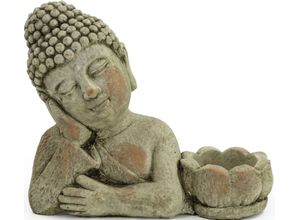 4031456139422 - Kerzenhalter Buddha Gr B H T 9 cm x 165 cm x 21 cm grau Kerzenhalter aus Zement