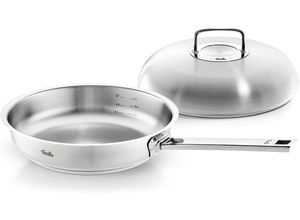 4009209402437 - Bratpfanne FISSLER Original-Profi Collection Pfanne 28cm mit Hochraumdeckel silber (silberfarben) B30cm H15cm L51cm Ø28cm Pfannen Kaltmetallgriffe Mess-Skala (L) cookstar Allherdboden  Made in Germany