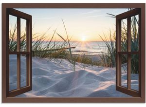 4062144600047 - Wandbild ARTLAND Ostseestrand durchs Fenster Bilder Gr B H 70 cm x 50 cm Alu-Dibond-Druck Meer Bilder Querformat 1 St beige (naturfarben) Kunstdrucke als Alubild Leinwandbild Wandaufkleber oder Poster in versch Größen