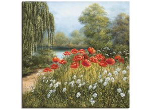 4055327137300 - Wandbild ARTLAND Mohnwiese am See Bilder Gr B H 70 cm x 70 cm Leinwandbild Blumenwiese 1 St grün Bild Poster Bilder als Alubild Leinwandbild Wandaufkleber oder in versch Größen