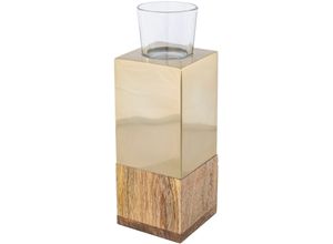 4064118142065 - Teelichthalter CREATIV HOME Kerzenhalter Tower beige (champagnerfarben) B8cm H23cm T8cm Edelstahl Glas Massivholz Kerzenhalter aus Holz Edelstahl und Glas