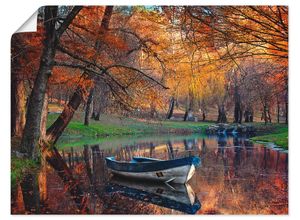4055327783743 - Wandbild ARTLAND Bunte Herbstlandschaft Bilder Gr B H 60 cm x 45 cm Poster Boote & Schiffe Querformat 1 St orange Bild Leinwandbild Kunstdrucke Bilder als Leinwandbild Wandaufkleber oder Poster in versch Größen