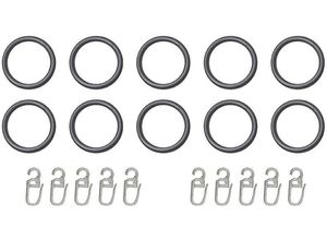 4004339440366 - Gardinenring indeko Gardinenstangen (Set 10-St mit Faltenlegehaken) für Vorhangstangen bis Ø 20 mm grau|silberfarben