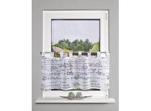 4056751375818 - Scheibengardine HOME BASICS SCHRIFTEN Gr 1 beige (naturfarben) B135cm H48cm Polyester Gardinen Schlaufencafehaus digital bedruckt
