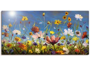 4062144594537 - Wandbild ARTLAND Wildblumenwiese blauer Himmel Bilder Gr B H 60 cm x 30 cm Leinwandbild Blumenwiese Querformat 1 St bunt Kunstdrucke als Alubild Leinwandbild Wandaufkleber oder Poster in versch Größen
