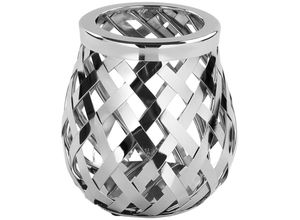 4042911592102 - Windlicht FINK OTIS mit handgearbeiteter Flechtstruktur silber (silberfarben) H15cm Ø14cm Edelstahl Glas Kerzenhalter Kerzenhalter aus Edelstahl und Glas Höhe ca 15 cm outdoorgeeignet