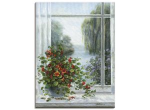 4055327155656 - Wandbild ARTLAND Kapuzinerkresse am Fenster Bilder Gr B H 60 cm x 80 cm Leinwandbild Arrangements 1 St grau Bild Poster Bilder als Leinwandbild Wandaufkleber oder in versch Größen