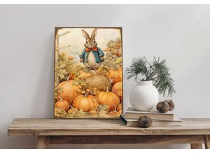 4067437115284 - Alu-Dibond-Druck QUEENCE Hase orange (farbe bild(er) orange) B20cm H30cm T02cm Alu Dibond Bilder Kürbisse Natur Schild