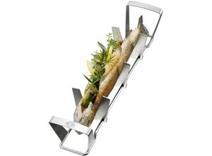 4006664893312 - Grillschale GEFU FISCHHALTER BBQ silber B367cm H78cm T77cm Edelstahl Backbleche verstellbare Größe leicht zu reinigen perfekt für Grillpartys