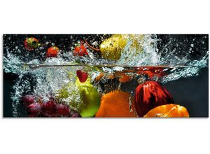 4055327195560 - Glasbild ARTLAND Spritzendes Obst auf dem Wasser Bilder Gr B H 125 cm x 50 cm Glasbild Lebensmittel 1 St bunt Glasbilder in verschiedenen Größen