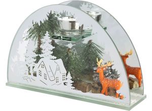 4019844771317 - Teelichthalter IGEA Weihnachtsdeko Kerzenhalter Deko-Objekt Kerzenhalter Gr B H T 25 cm x 15 cm x 7 cm farblos (transparent) Windlichter Laternen aus Spiegelglas mit Hirsch-Deko in Winterlandschaft Höhe ca 15 cm