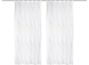 4056751477178 - Vorhang HOME WOHNIDEEN SCHLAUFENSCHAL Gr 1 grün B140cm H245cm Voile Polyester Gardinen 2er Pack Schlaufenschal bedruckt