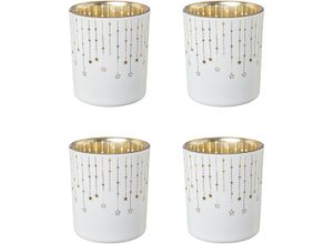 4064118994855 - Teelichthalter CREATIV DECO Weihnachtsdeko weiß H800cm Ø700cm Glas Kerzenhalter mit goldfarbener Innenseite