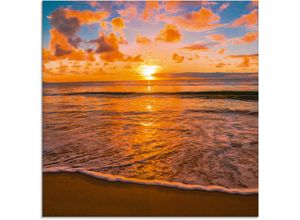 4062144102022 - Glasbild ARTLAND Schöner tropischer Sonnenuntergang am Strand Bilder Gr B H 20 cm x 20 cm Sonnenaufgang & -untergang 1 St orange Glasbilder Bilder in verschiedenen Größen