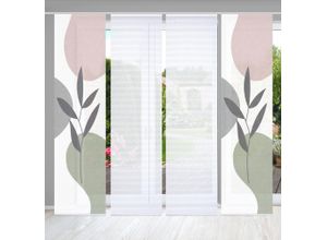 4056751444842 - Schiebegardine HOME IN GREEN FRONDA Gr 1 grün (grün rosa) B60cm H245cm Polyester Gardinen SET DIGITALDRUCKBAMBUSOPTIK RECYCELT
