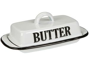 4050223512305 - Dose Butterdose aus Emaille in Antikweiß weiß B21cm H8cm T13cm Aufbewahrungsboxen Vorratsdose