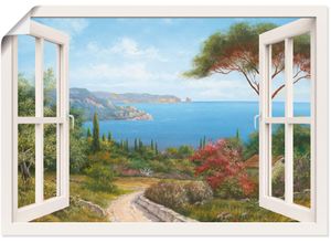 4055327644990 - Wandbild ARTLAND Fensterblick - Haus am Meer I Bilder Gr B H 70 cm x 50 cm Poster Fensterblick 1 St weiß Bild Leinwandbild Kunstdrucke Bilder als Leinwandbild Wandaufkleber oder Poster in versch Größen