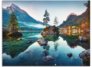 4062144598504 - Wandbild ARTLAND Herbstszene des Hintersee vor Alpen Bilder Gr B H 60 cm x 45 cm Alu-Dibond-Druck Seebilder Querformat 1 St blau Kunstdrucke als Alubild Leinwandbild Wandaufkleber oder Poster in versch Größen