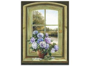 4057738404859 - Wandbild ARTLAND Hortensien am Fenster Bilder Gr B H 30 cm x 40 cm Alu-Dibond-Druck Arrangements 1 St grün Bild Poster Bilder als Alubild Leinwandbild Wandaufkleber oder in versch Größen