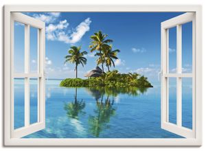 4055327354530 - Wandbild ARTLAND Fensterblick Insel Palmen Meer Bilder Gr B H 130 cm x 90 cm Leinwandbild Fensterblick Querformat 1 St weiß Bild Poster Bilder als Leinwandbild Wandaufkleber oder in versch Größen