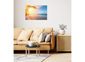 4067437104493 - Wandsticker QUEENCE Urlaub gelb B120cm H80cm T01cm Folie Wandtattoos Selbstklebend kinderleichte Anbringung Sticker Sonnenaufgang Meer